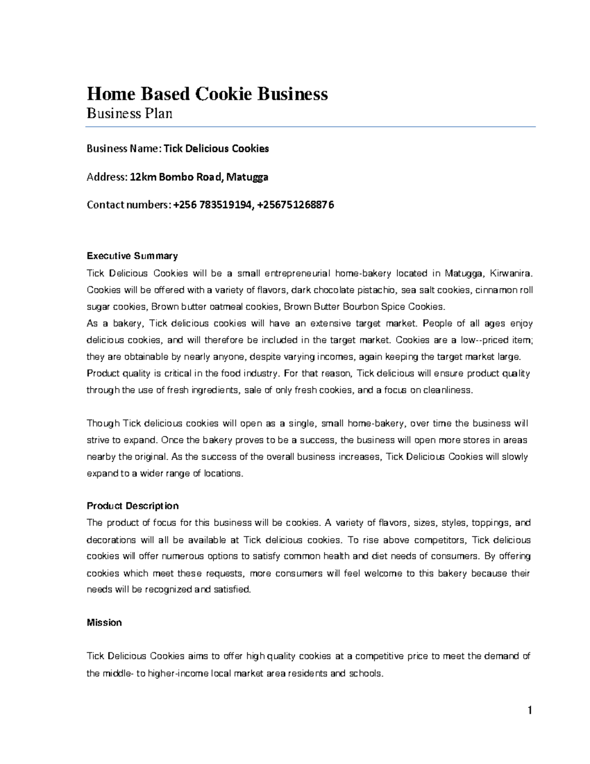 471964604 Home made cookies business plan - 1 Home Based Cookie ...