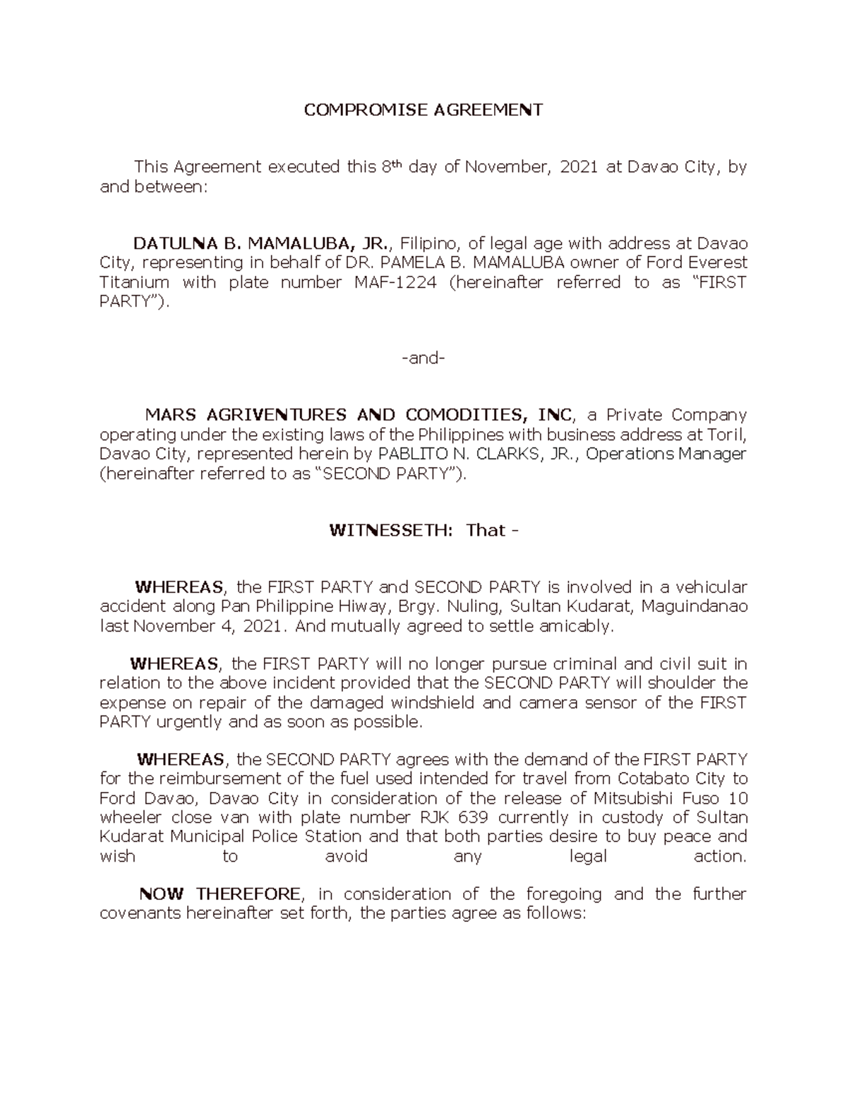 Aa Compromise Agreement (MARS Agriventures) - COMPROMISE AGREEMENT This ...