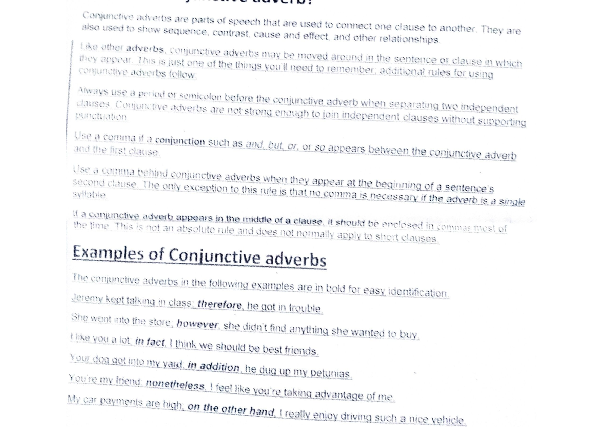English grammar - Conjunctive adverbs are parts of speech that are used ...