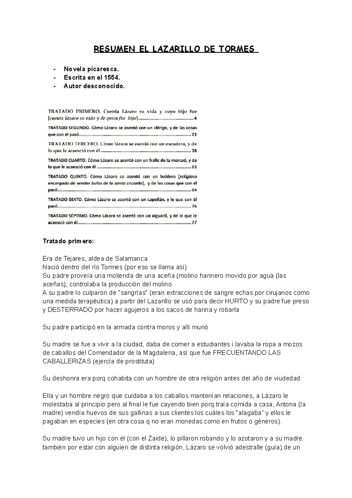 Lazarillo de Tormes Resumen por capítulos - 1r batx Lengua Castellana ...