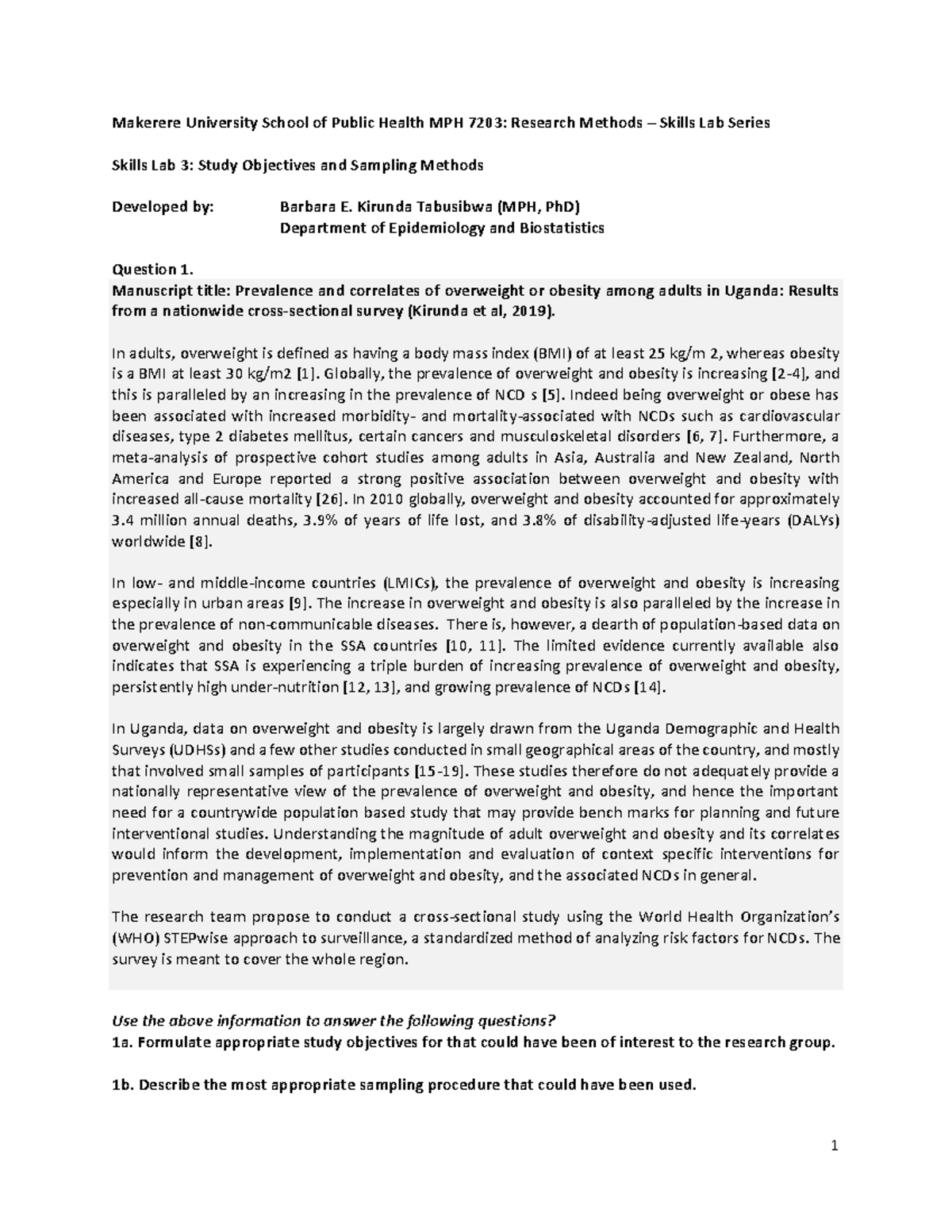 Tutorial Sampling Methods Student - 1 Makerere University School of ...