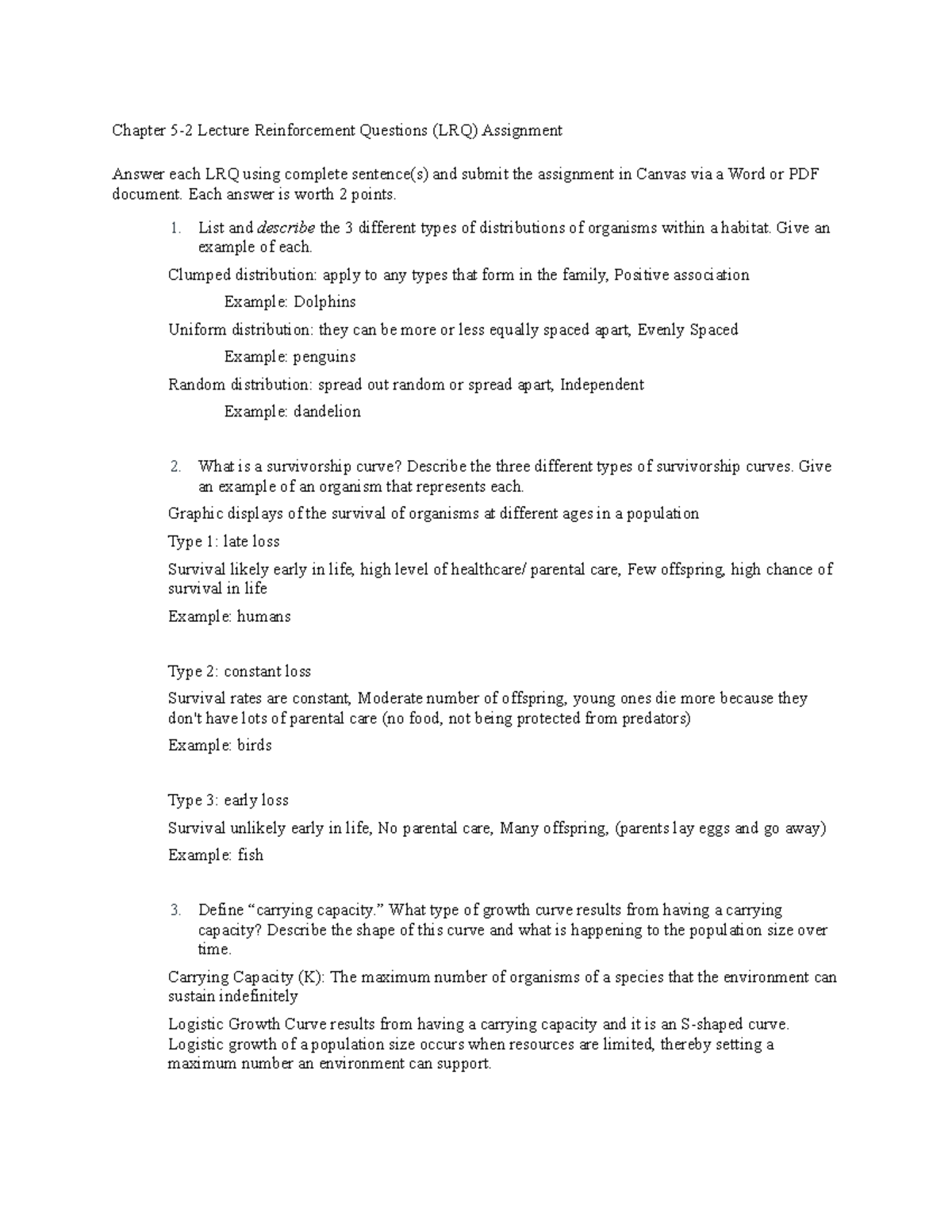 Summary of chapter 5 part 2 - Chapter Lecture Reinforcement Questions ...