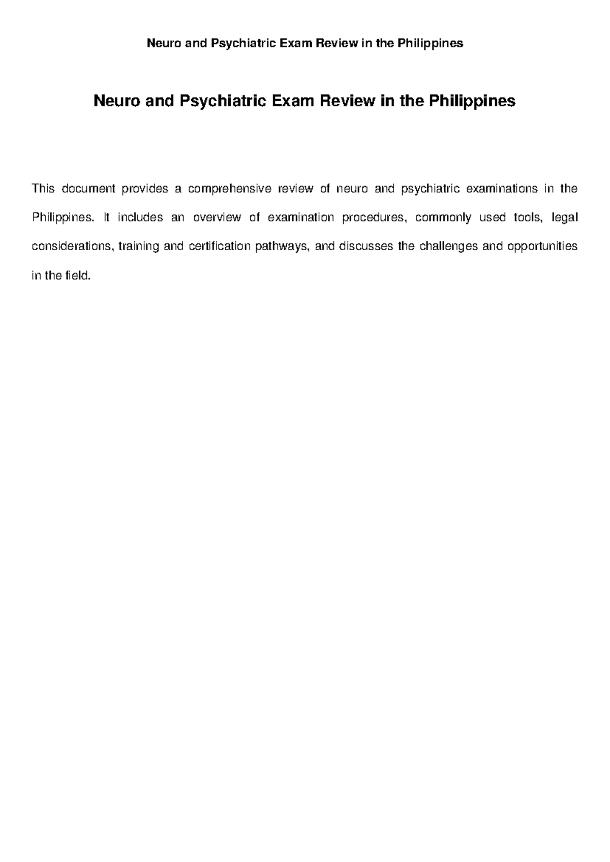 Neuro and Psychiatric Exam Review Philippines - Neuro and Psychiatric ...