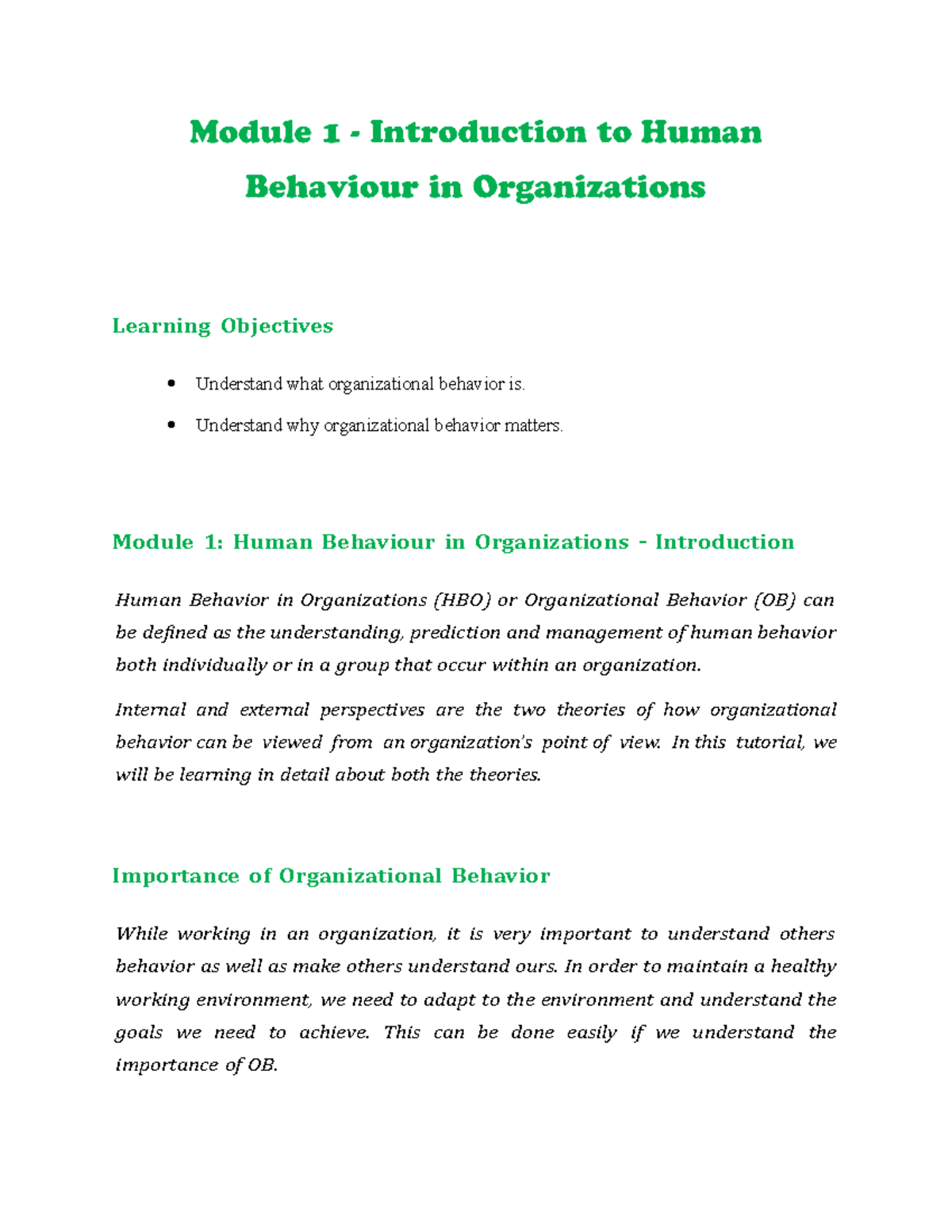 496893889 Module 1 Introduction to Human Behaviour in Organizations ...