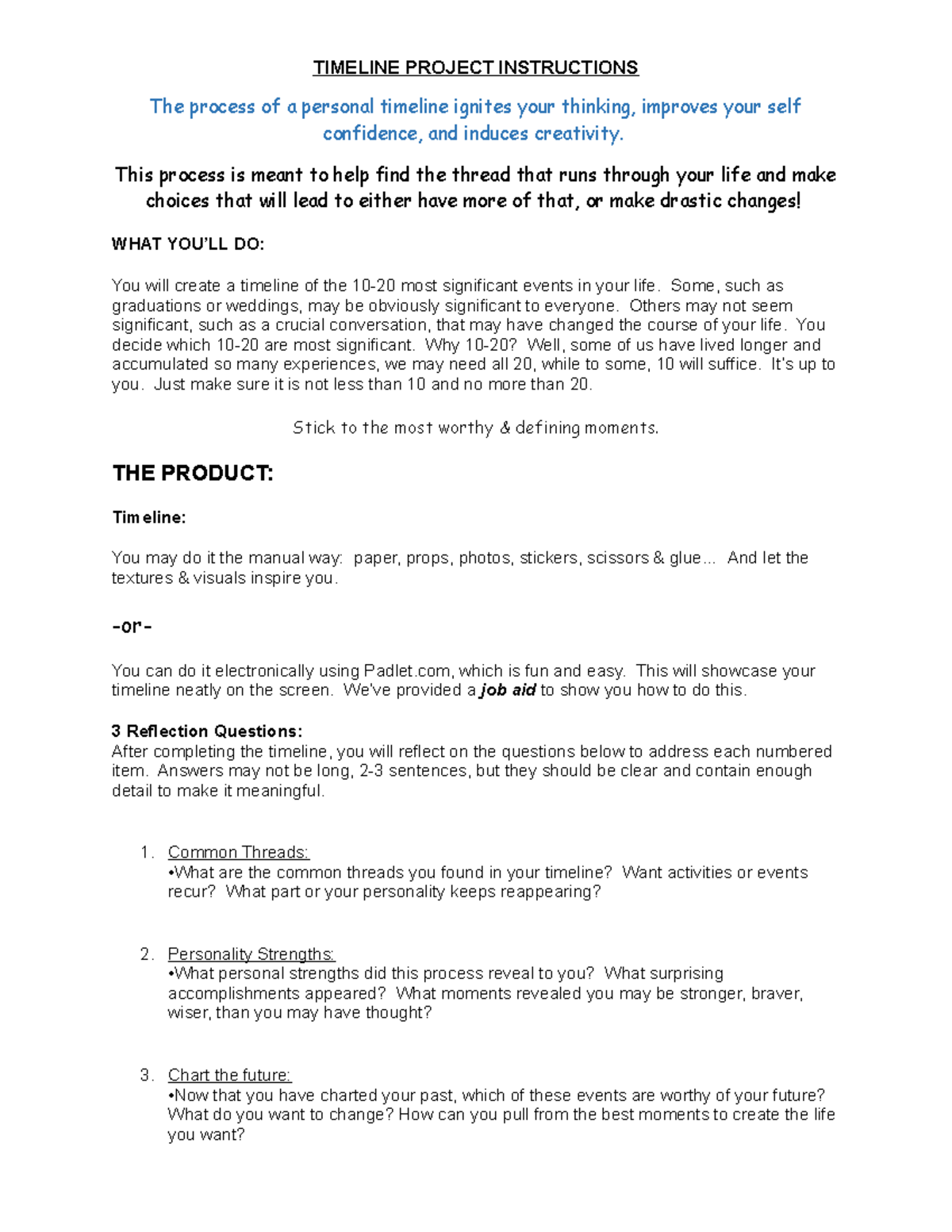 WG Lesson 1 Assignment Timeline 1 - TIMELINE PROJECT INSTRUCTIONS The process of a personal ...