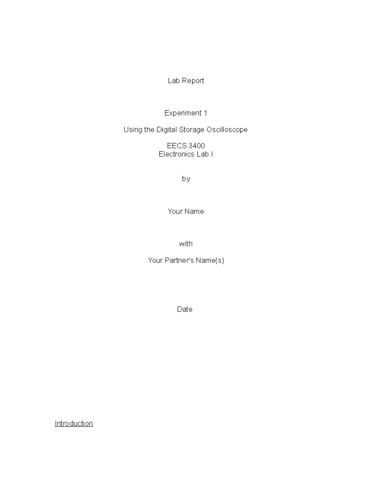 EECS3400 Lab1 - Lab report - Lab Report Experiment 1 Using the Digital ...