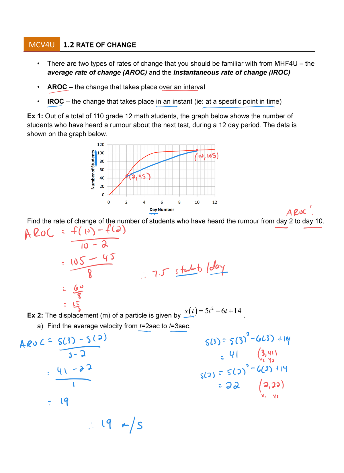 Rate of Change intro - MCV4U 1 RATE OF CHANGE There are two types of ...