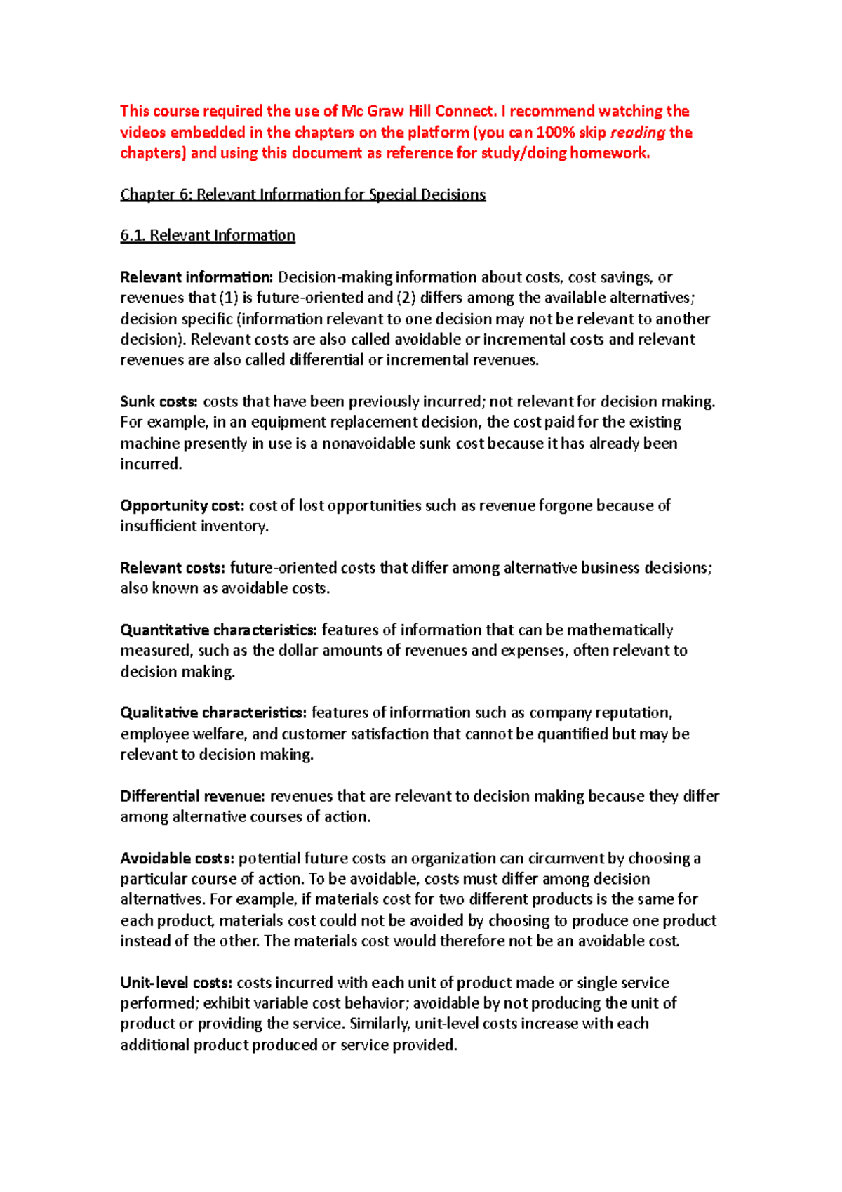 2021-Managerial Accounting(ACCT6012-81)-Chapter 6 Notes - This course ...