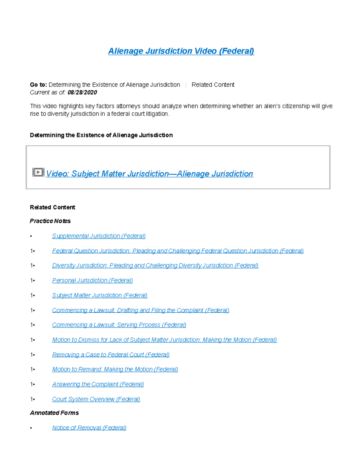 Alienage Jurisdiction Video (Federal) - Determining the Existence of ...