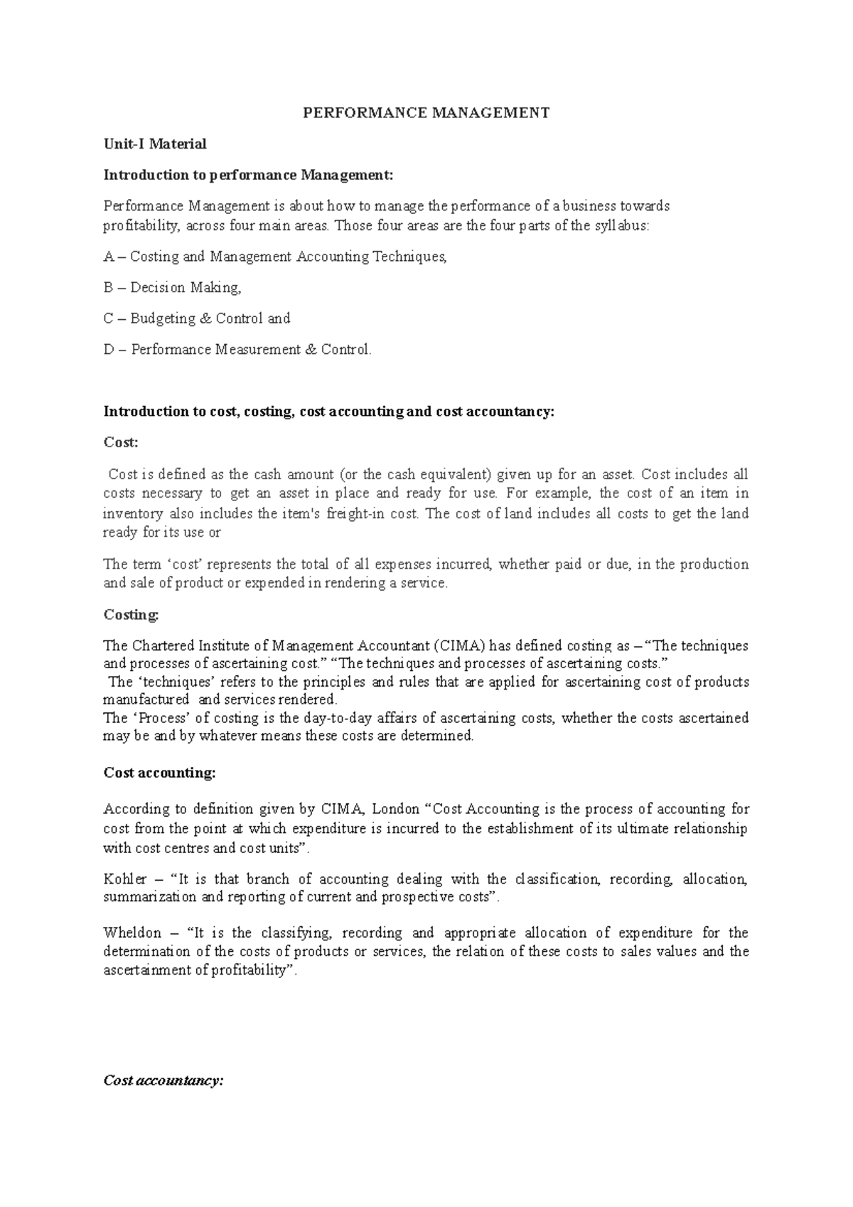 PM-2021-UNIT- Imaterial (1) - PERFORMANCE MANAGEMENT Unit-I Material Introduction to performance ...