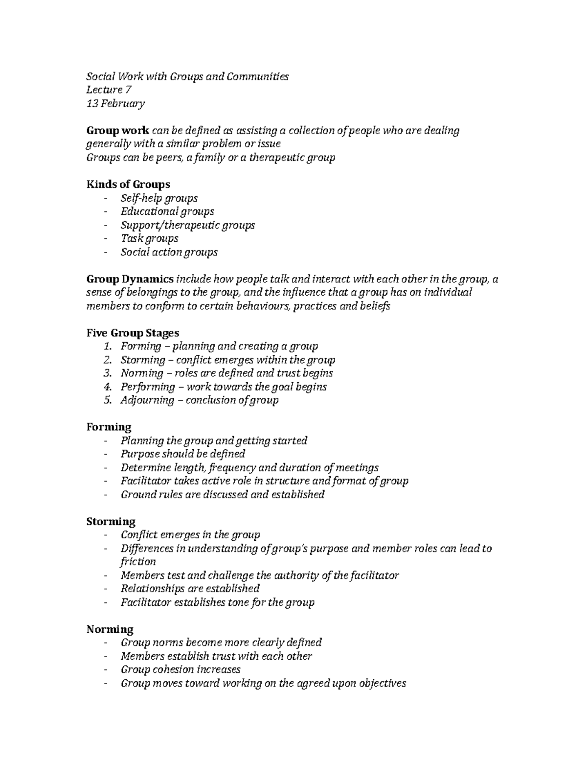 Social Work Lecture 7 - Prof. Susan Hillock - Social Work with Groups ...