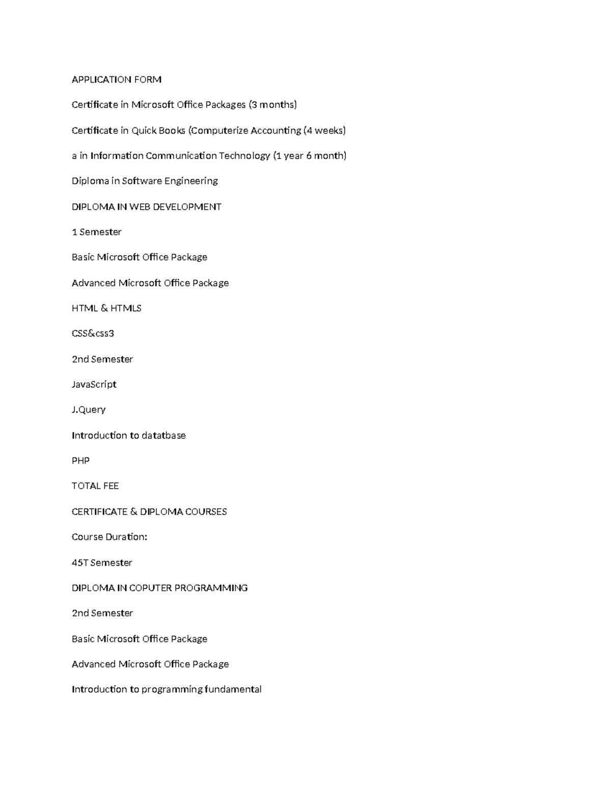 ICT Academy program - computer - APPLICATION FORM Certificate in ...