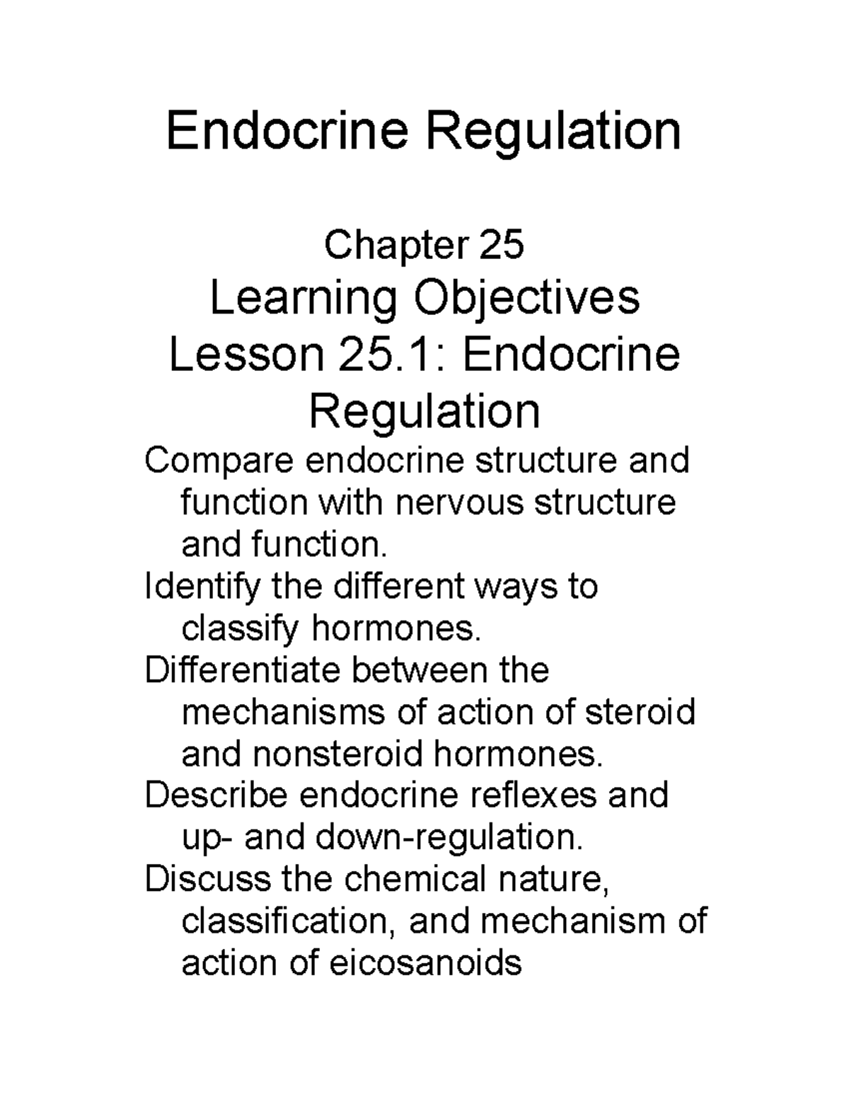 Chapter 25- Endocrine System Notes - Endocrine Regulation Chapter 25 ...