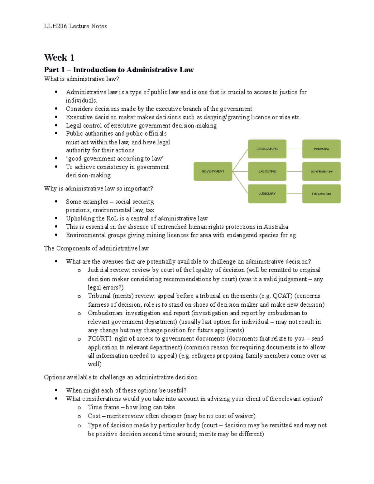 LLH206 Lecture Notes - Week 1 Part 1 – Introduction to Administrative ...