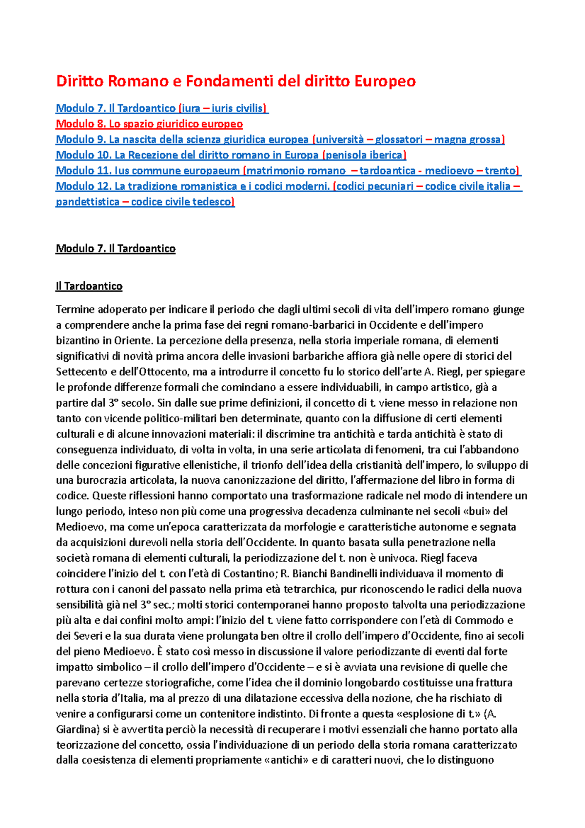 Diritto Romano e Fondamenti del diritto Europeo - Il Tardoantico (iura ...