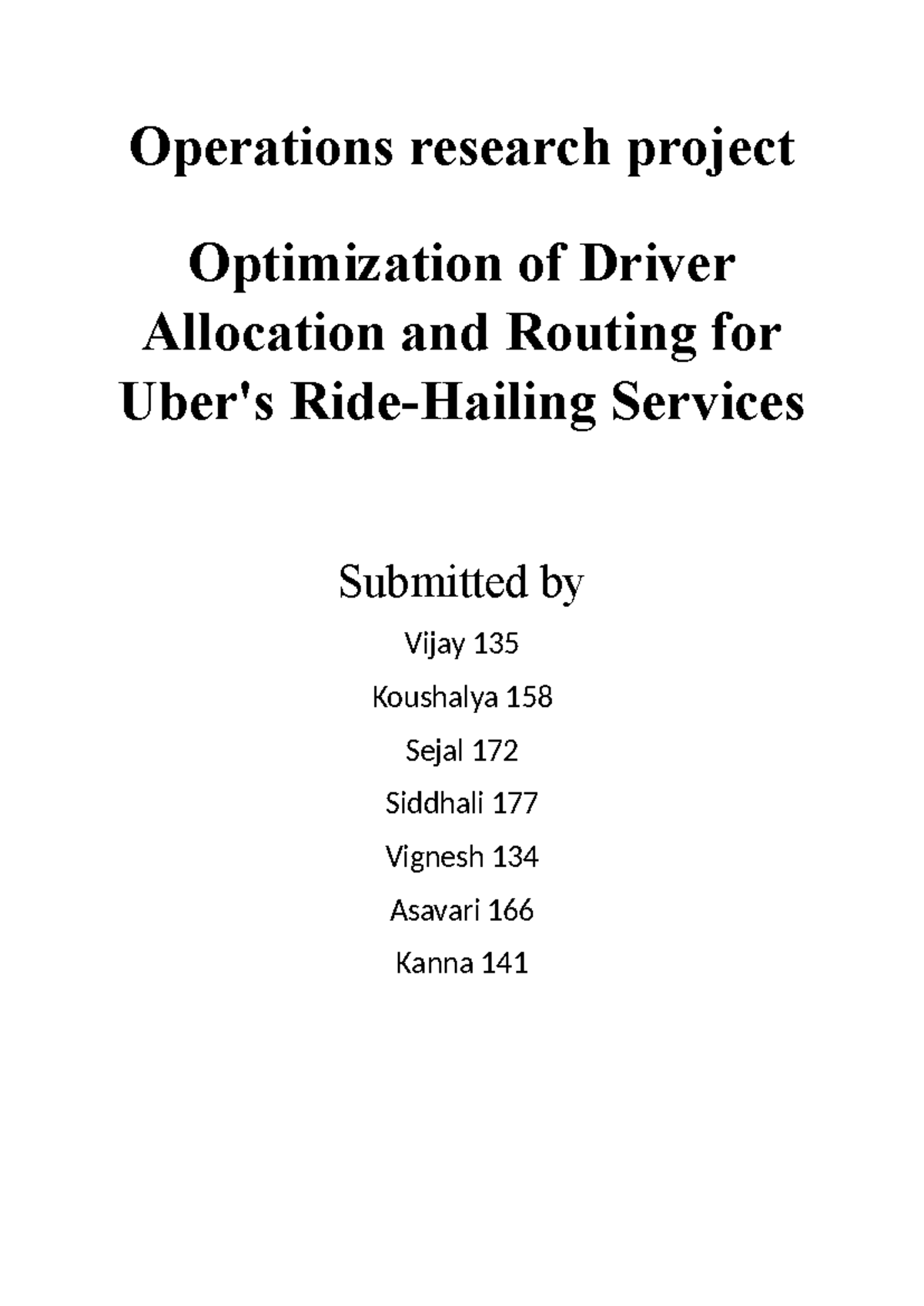 Operations research project - Operations research project Optimization of Driver Allocation and ...