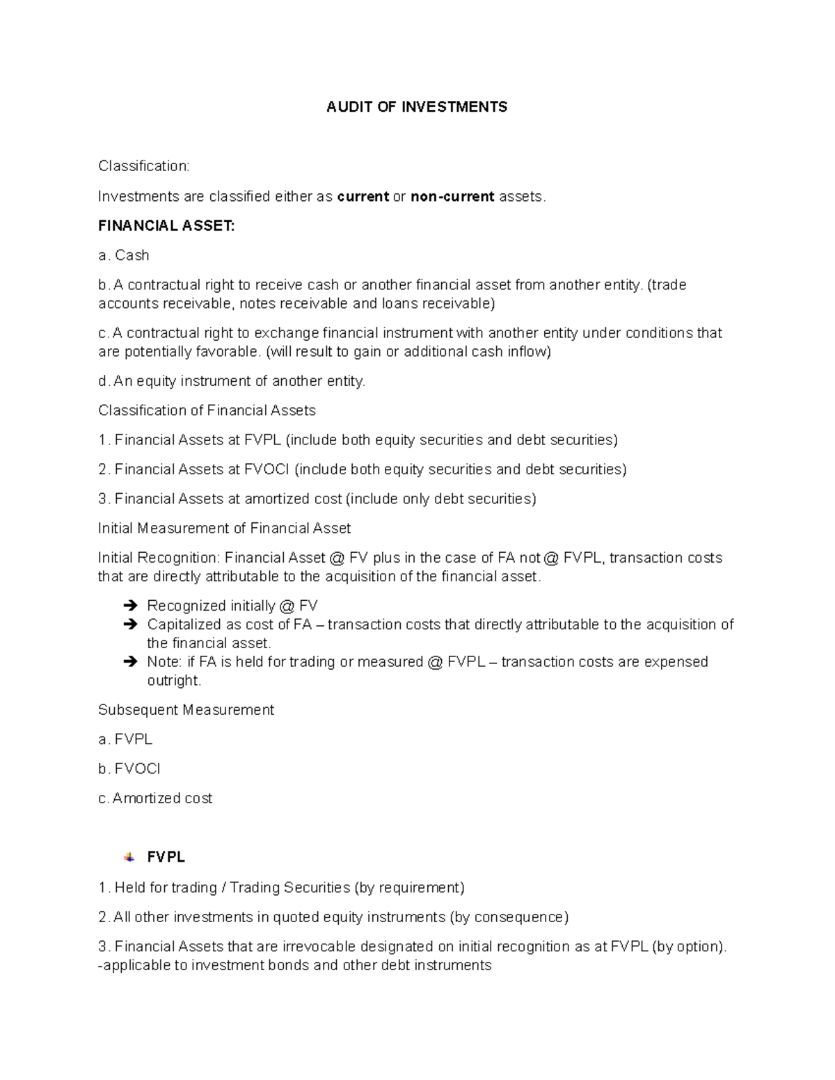 Audit OF Investments - AUDIT OF INVESTMENTS Classification: Investments ...