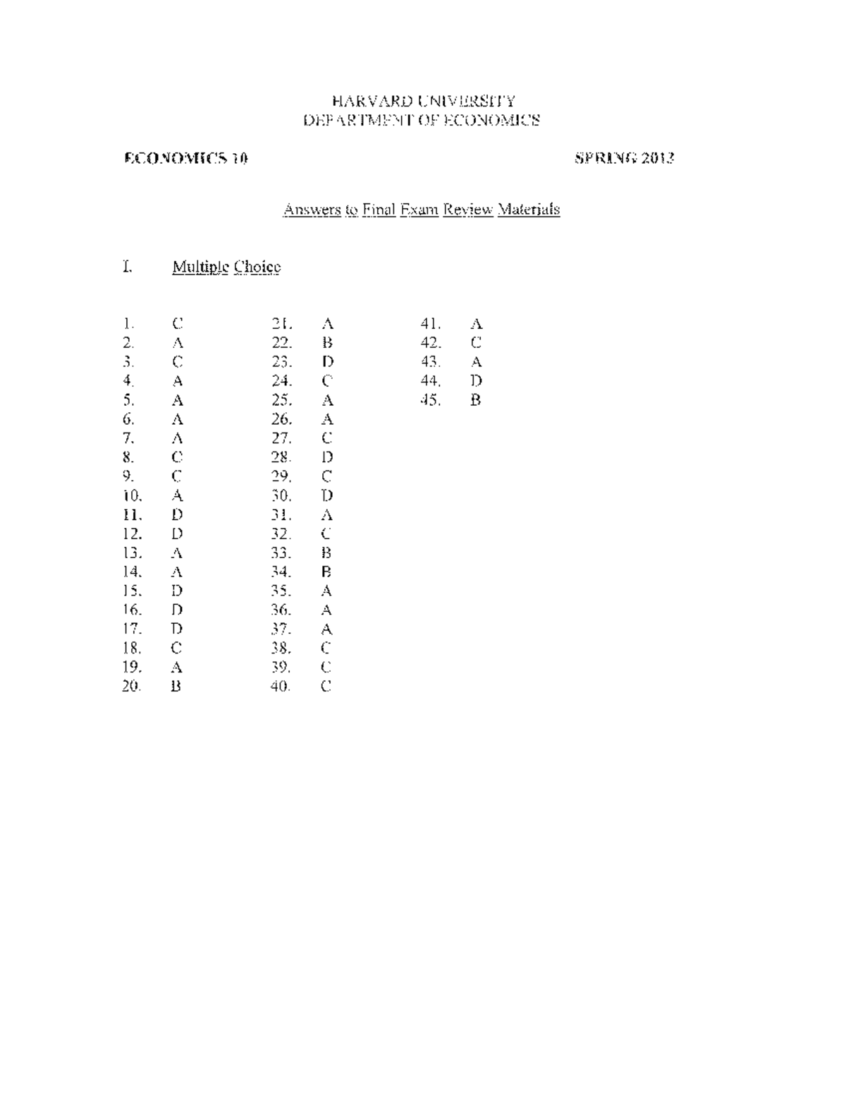 Ec10 Final Review Materials Answers S 13 - HARVARD UNIVERSITY ...