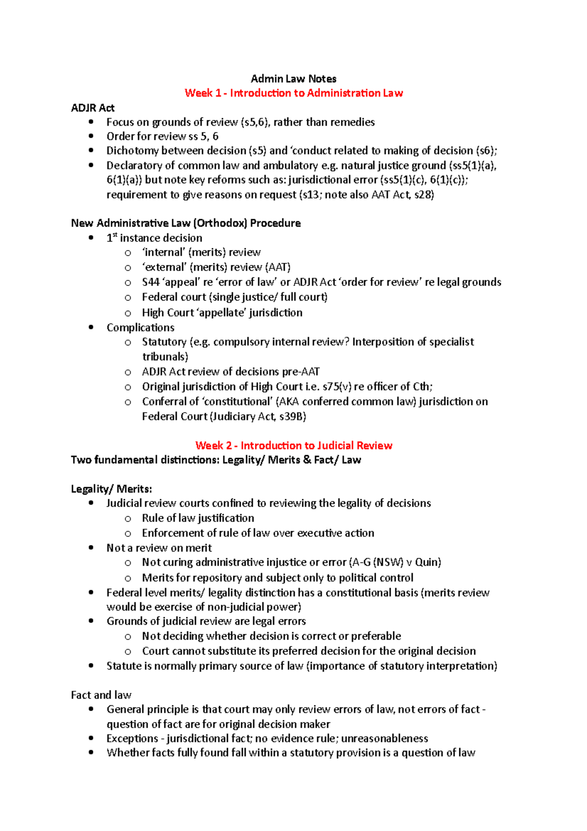 Admin Law Notes - Admin Law Notes Week 1 - Introduction to ...