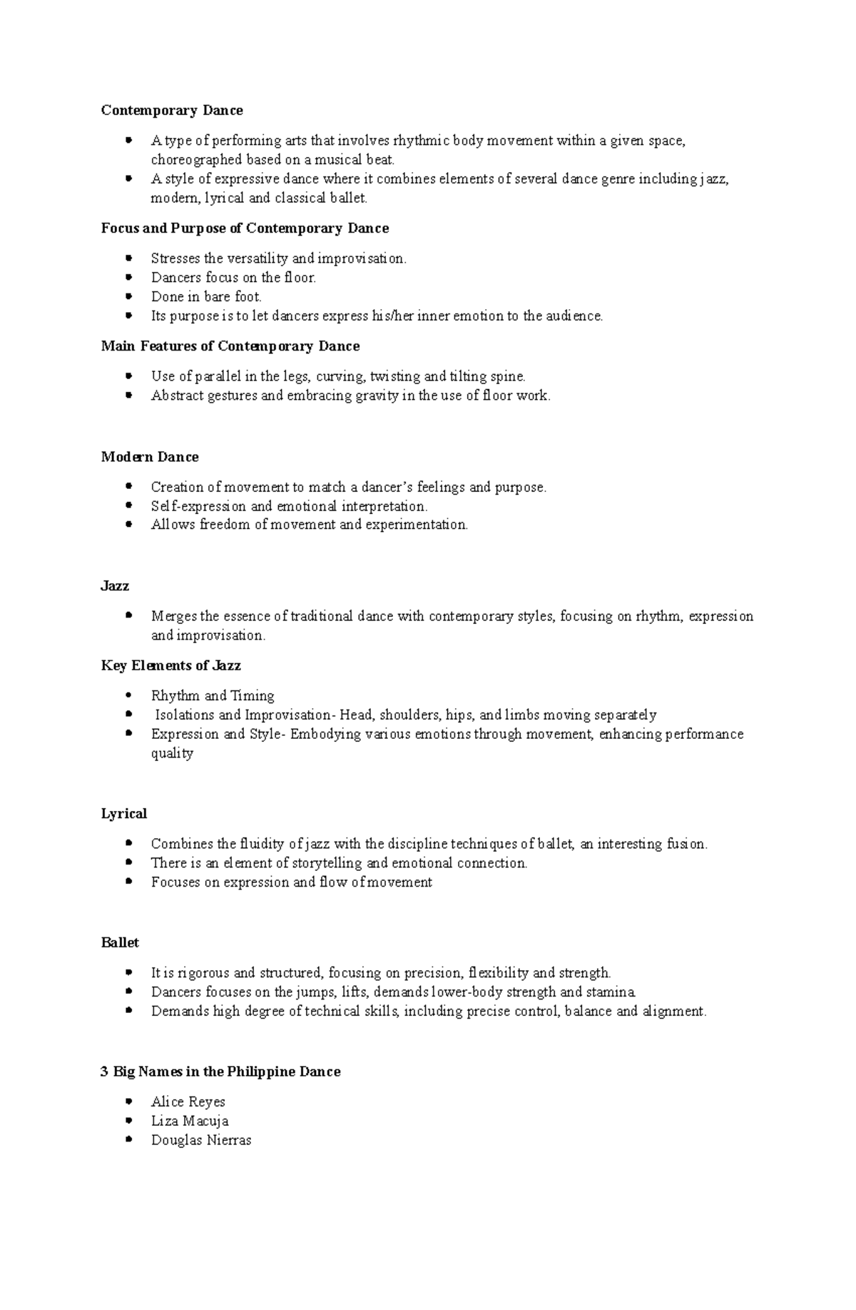 Contemporary-Dance - Some notes that will help you. - Contemporary ...