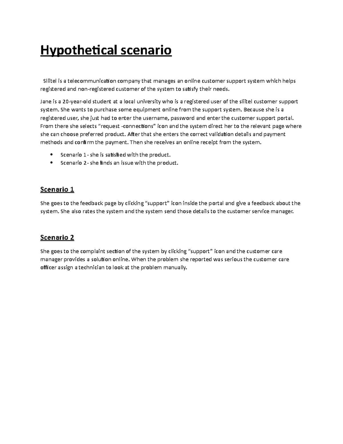 Hypothetical scenarion and other tables - Hypothetical scenario Sliitel ...