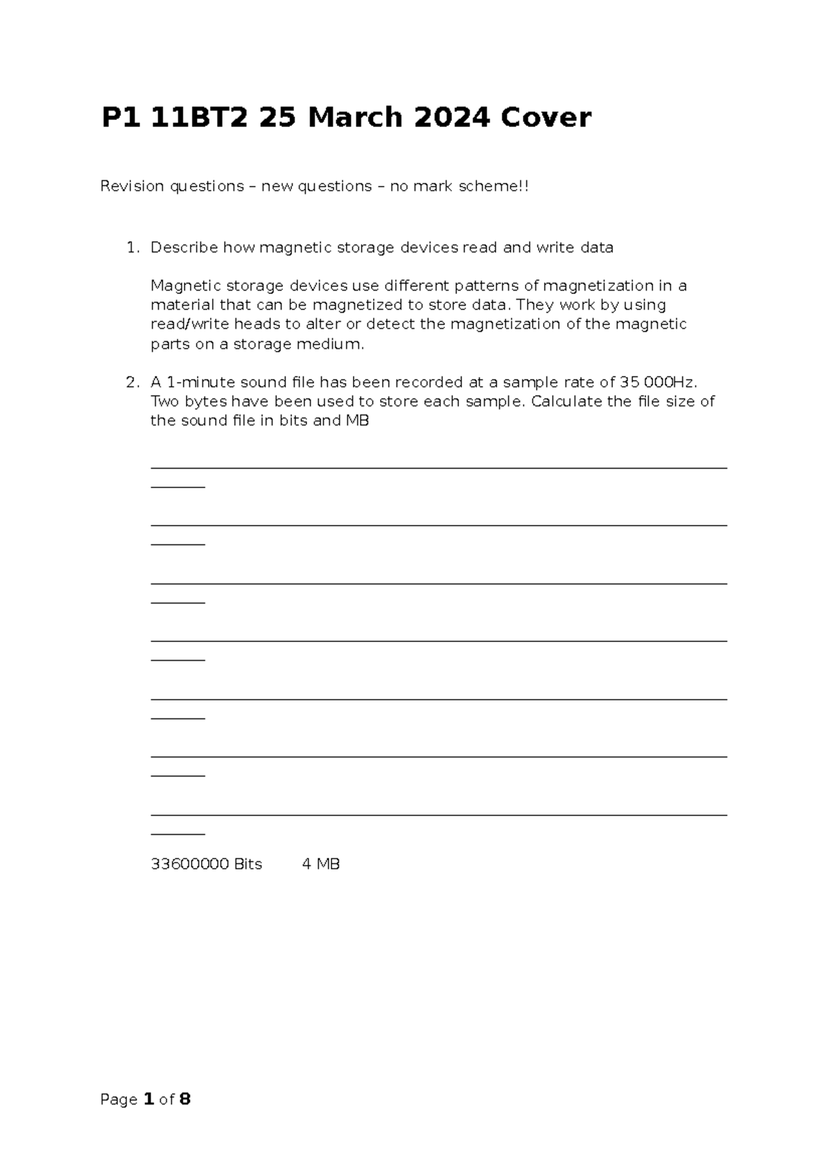 computer science Revsion - P1 11BT2 25 March 2024 Cover Revision ...