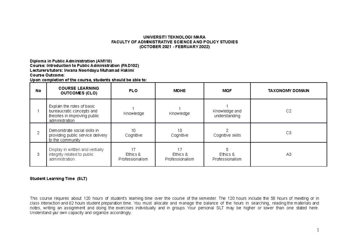 Lesson PLAN PAD102 OCT 2021-FEB 2022 Updated - UNIVERSITI TEKNOLOGI ...