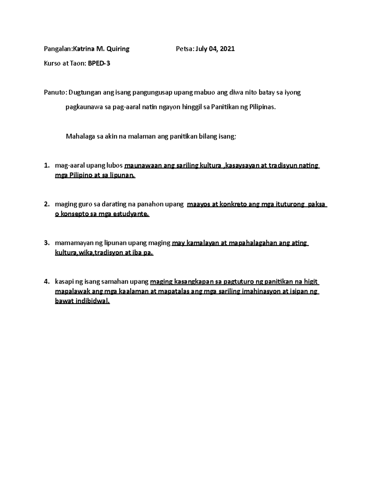 Katrina M. Quiring - Kontemporaryong panitikan ng pilipinas - Pangalan ...