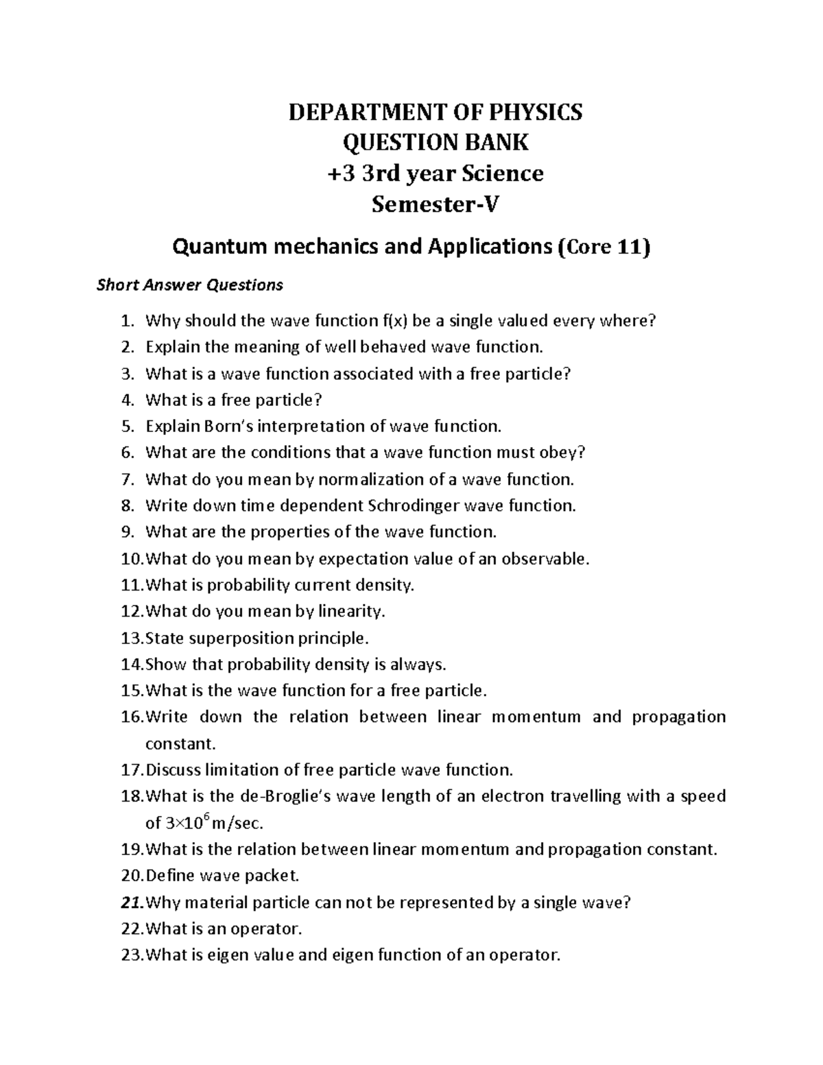 Question BANK Physics 3rd Year - DEPARTMENT OF PHYSICS QUESTION BANK +3 ...