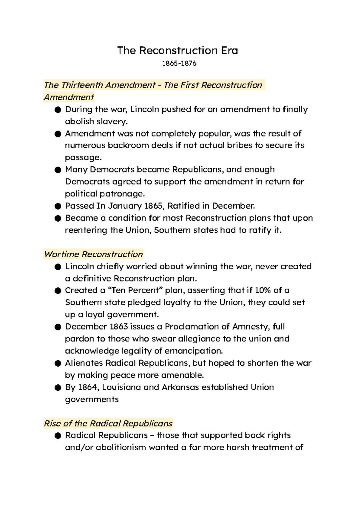 L7 - The Reconstruction Era 1865-1876 - The Reconstruction Era 1865 ...