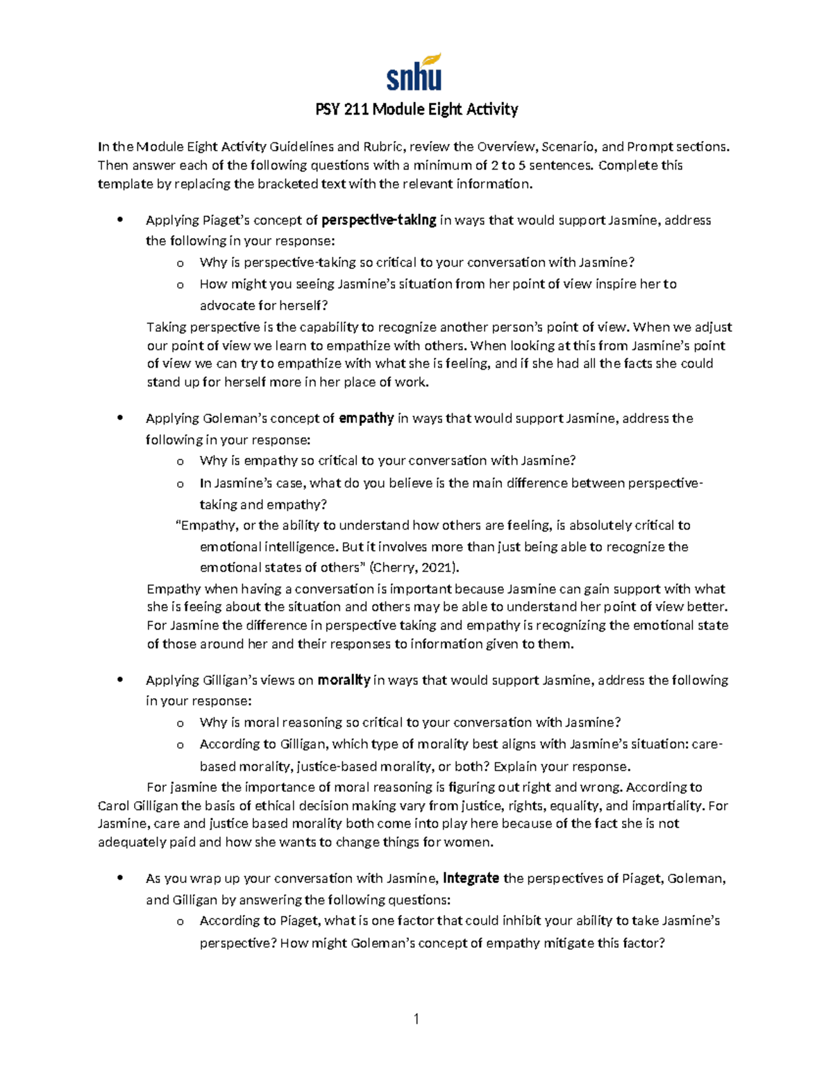 PSY 211 Module Eight Activity - PSY 211 Module Eight Activity In the ...