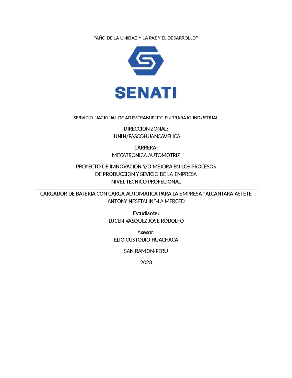 AÑO DE LA Unidad Y LA PAZ Y EL Desarrollo (tesis senati) entregable ...