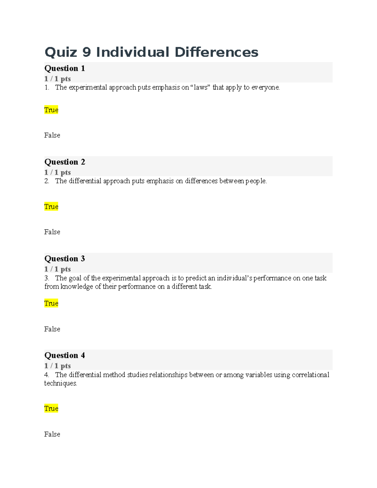K452 Quiz 9 - Dr. John B. Shea - Quiz 9 Individual Differences Question ...
