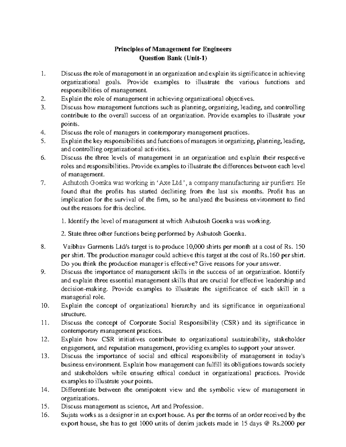 PME question bank - h jo jo jbj - Principles of Management for ...