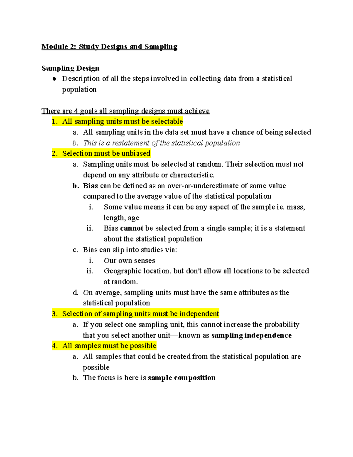 PSYC 202 Module 2 Notes - Module 2: Study Designs and Sampling Sampling ...