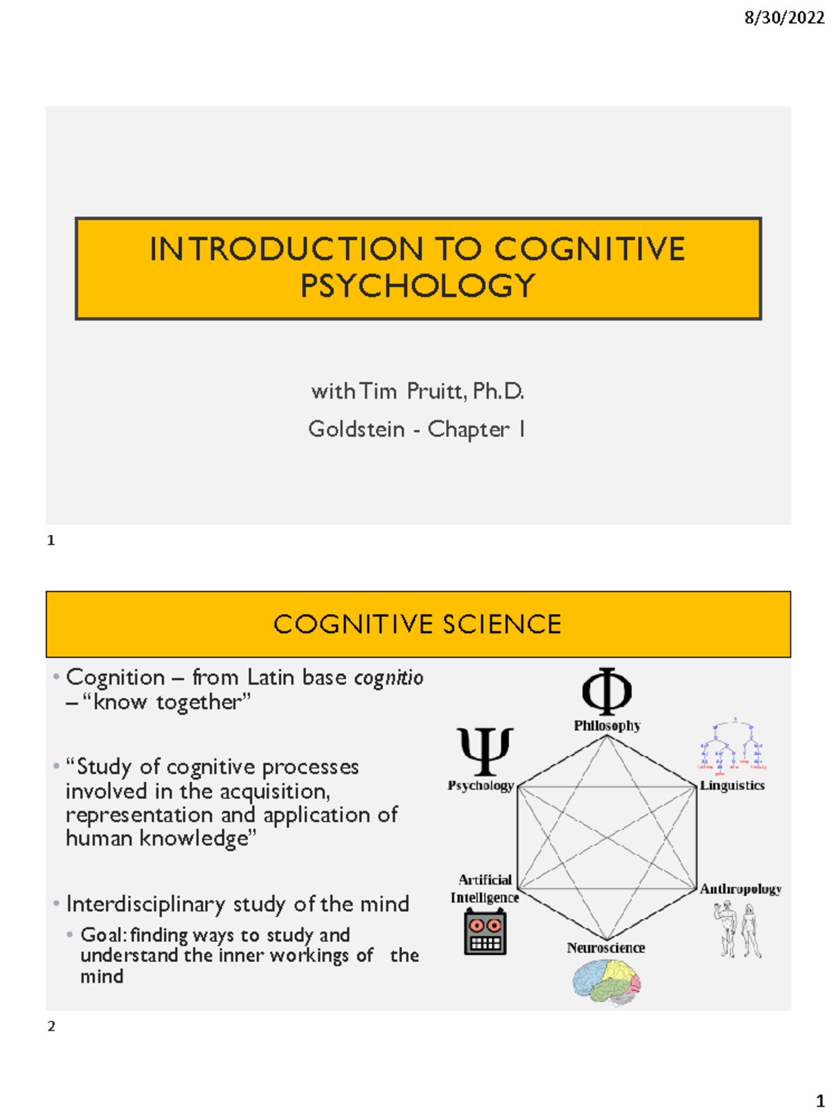 Chapter 1 - Intro to Cog Psy v3 - INTRODUCTION TO COGNITIVE PSYCHOLOGY with Tim Pruitt, Ph ...