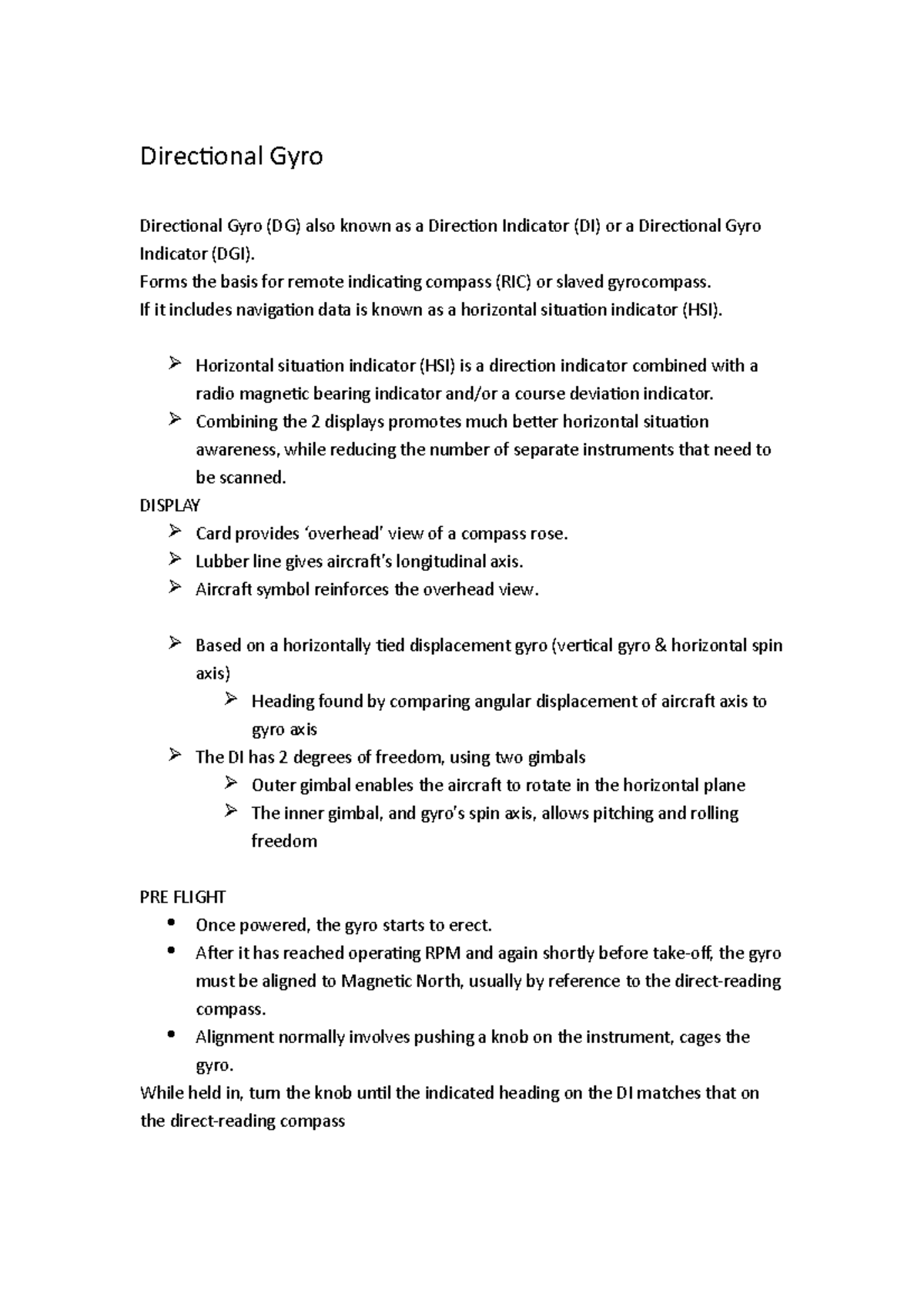 Directional Gyro - Note for instruments - Directional Gyro Directional ...