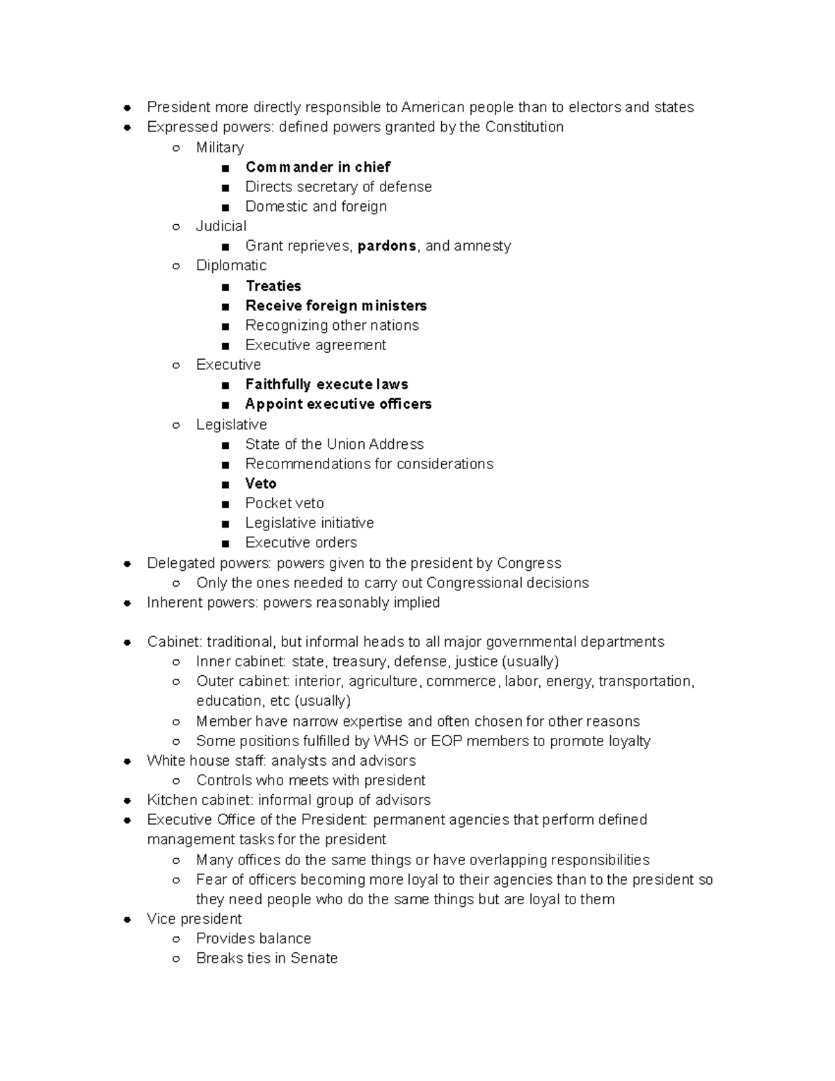 The Presidency - lecture notes - President more directly responsible to ...