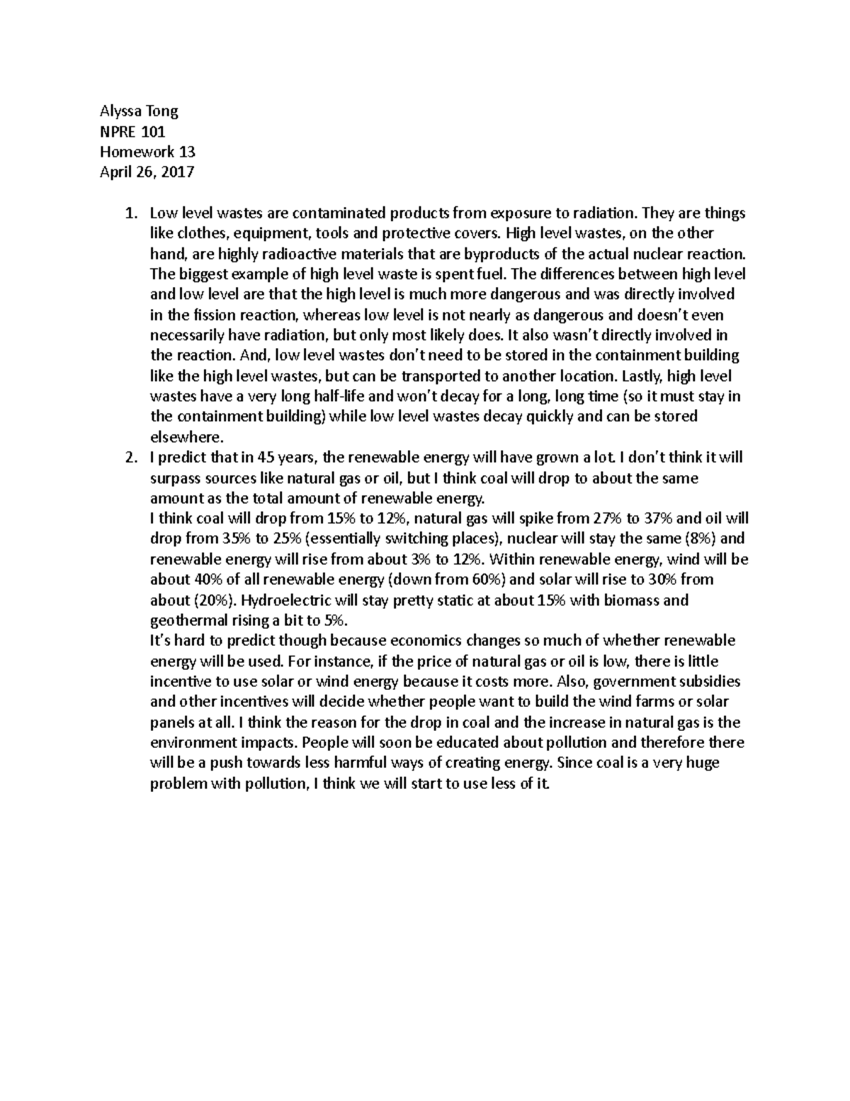 NPRE 13 - Prof. David Ruzic - Alyssa Tong NPRE 101 Homework 13 April 26 ...