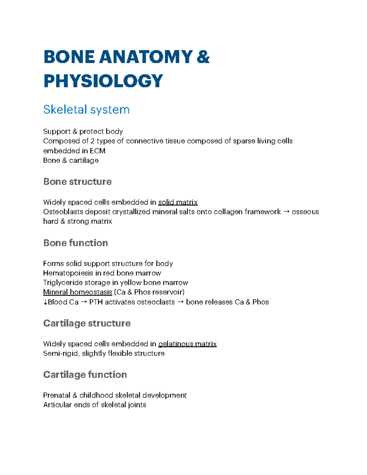 3192 Module 1 - BONE ANATOMY & PHYSIOLOGY Skeletal system Support ...