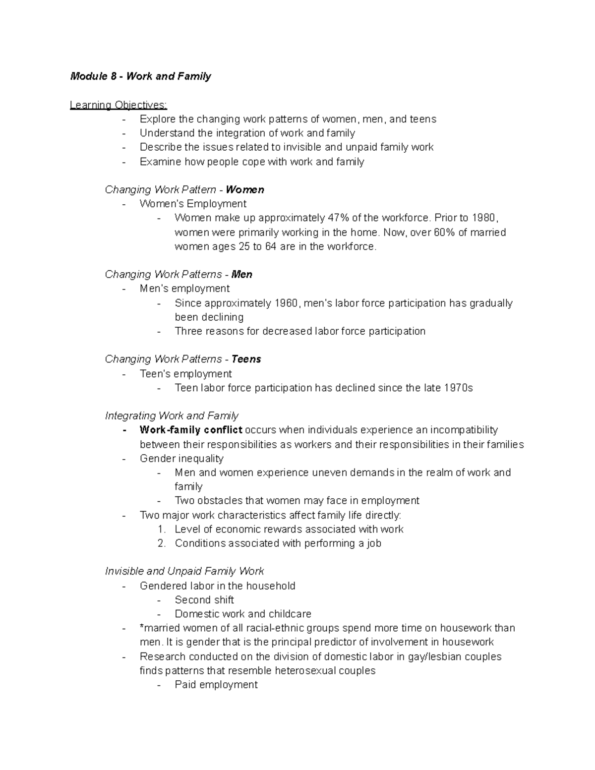 Sociology of Family (SOC 204) Unit 7-9 - Module 8 - Work and Family ...