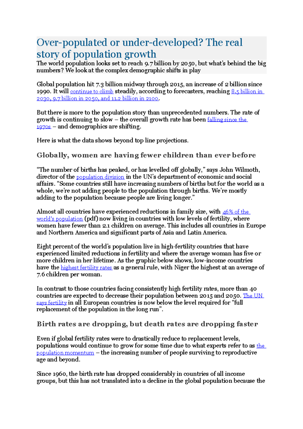 Articles about population - Over-populated or under-developed? The real ...