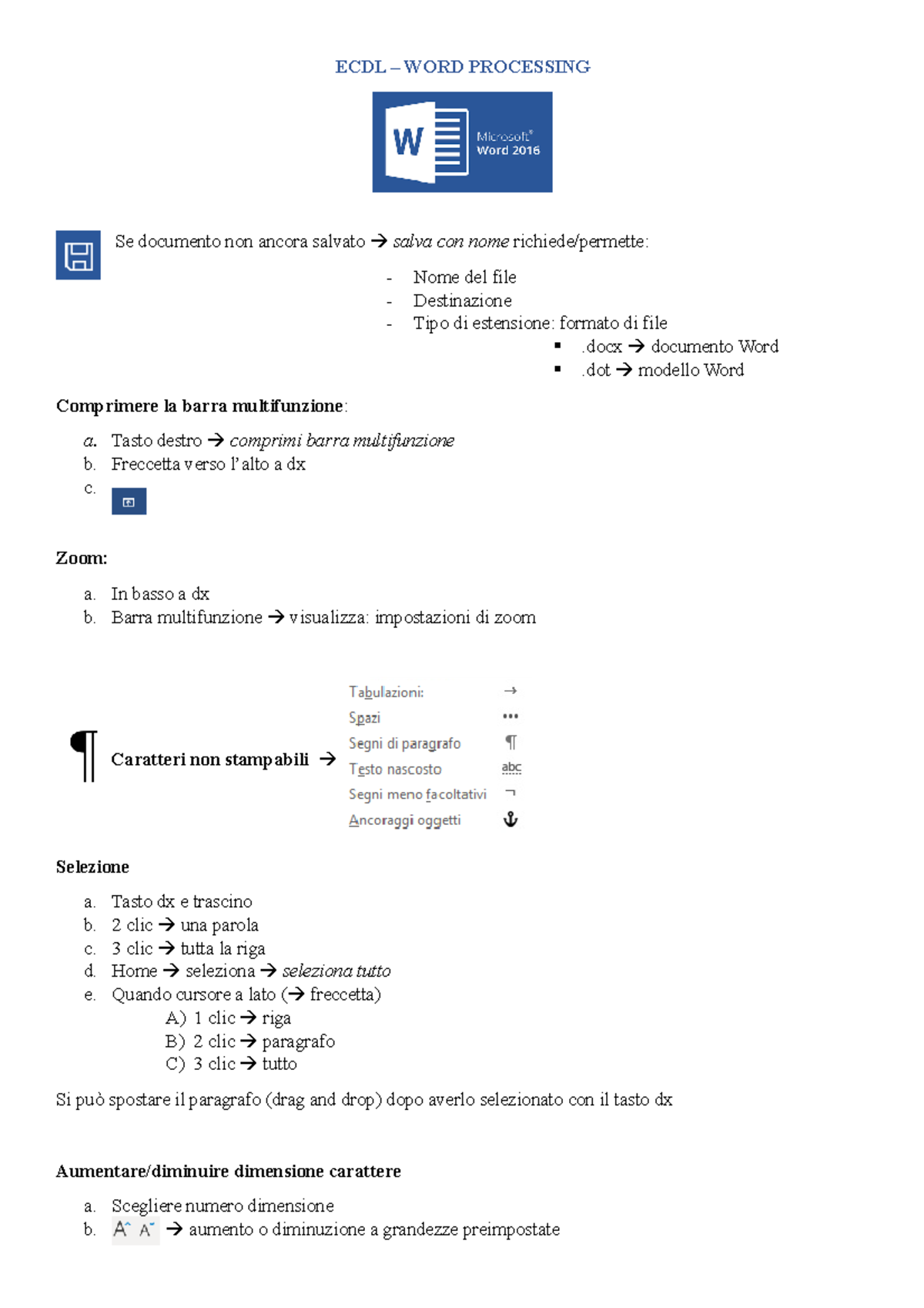 ECDL - WORD Processing - Modulo word - ECDL – WORD PROCESSING Se documento non ancora salvato ...