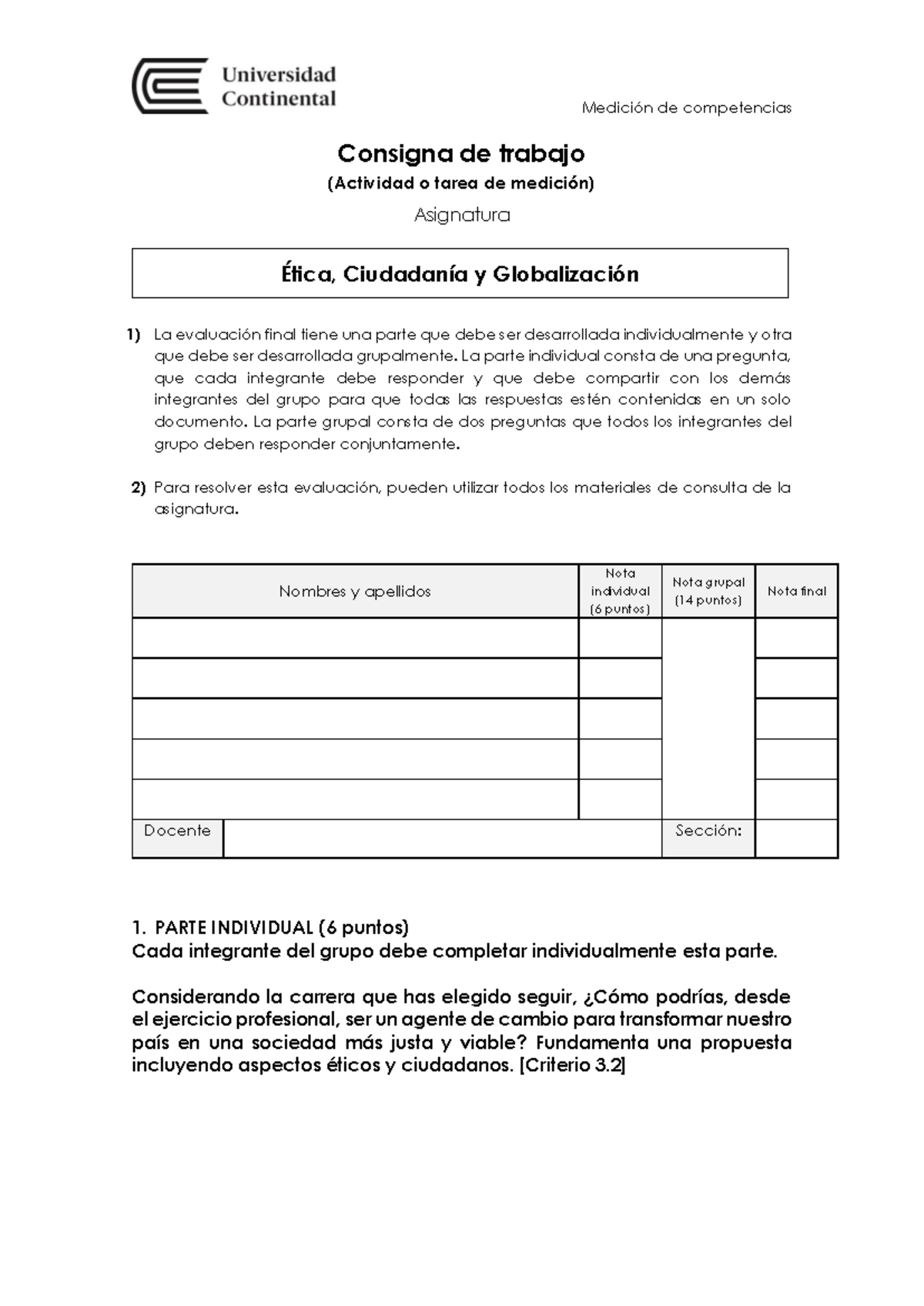 Examen Final ECG-2024-10-A - ####### Medición de competencias Consigna de trabajo (Actividad o ...