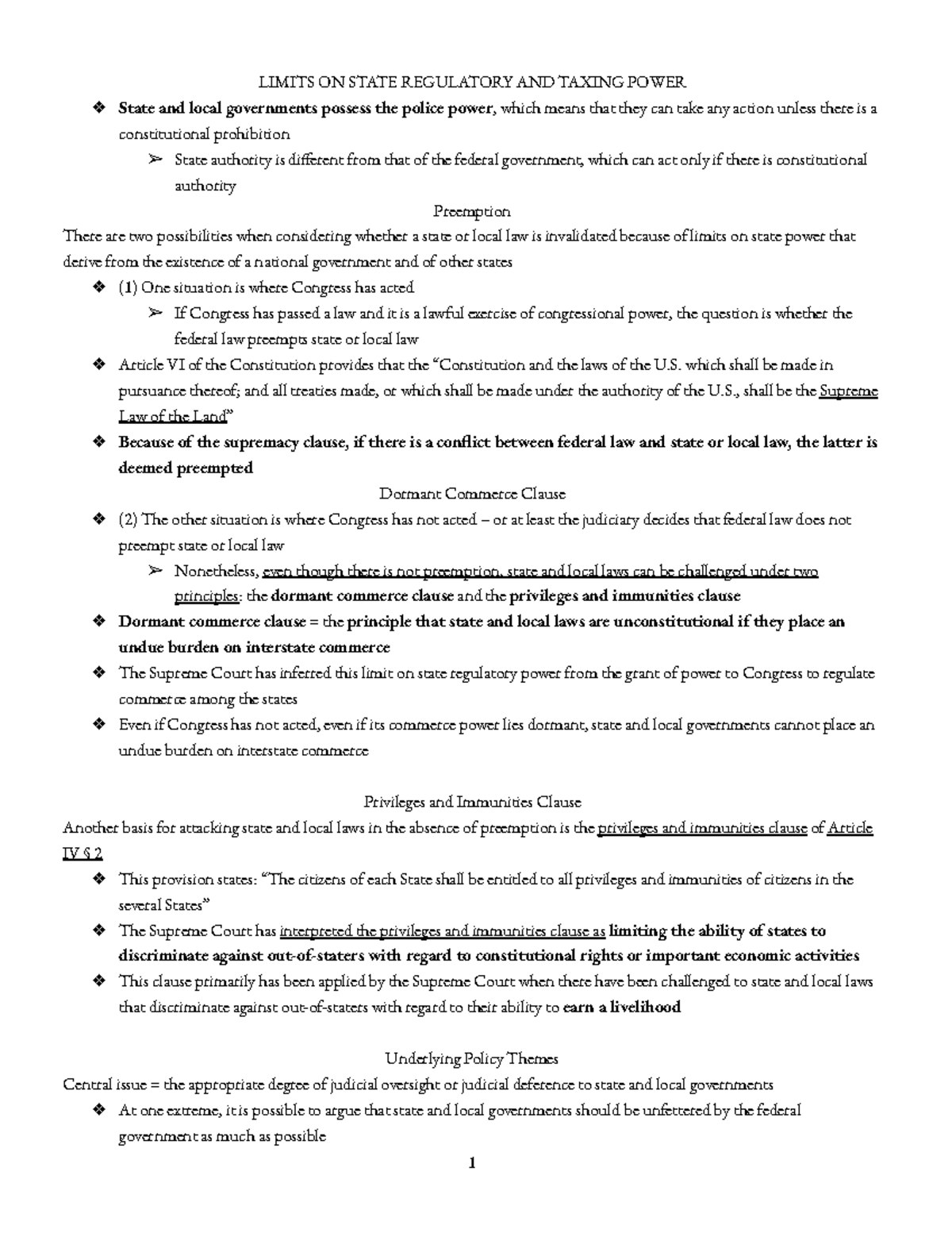 Limits on State Regulatory and Taxing Power - LIMITS ON STATE ...