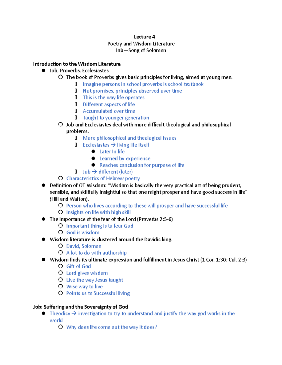 Lecture - Week 4 - Lecture 4 Poetry and Wisdom Literature Job—Song of ...