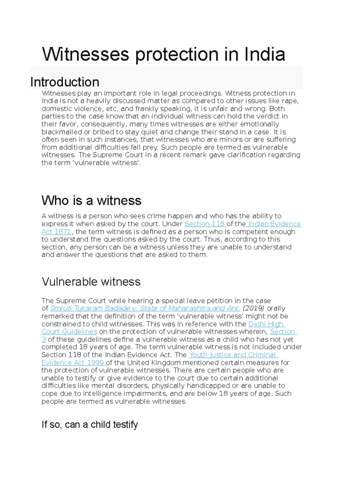 Witnesses protection in India - Witnesses protection in India ...