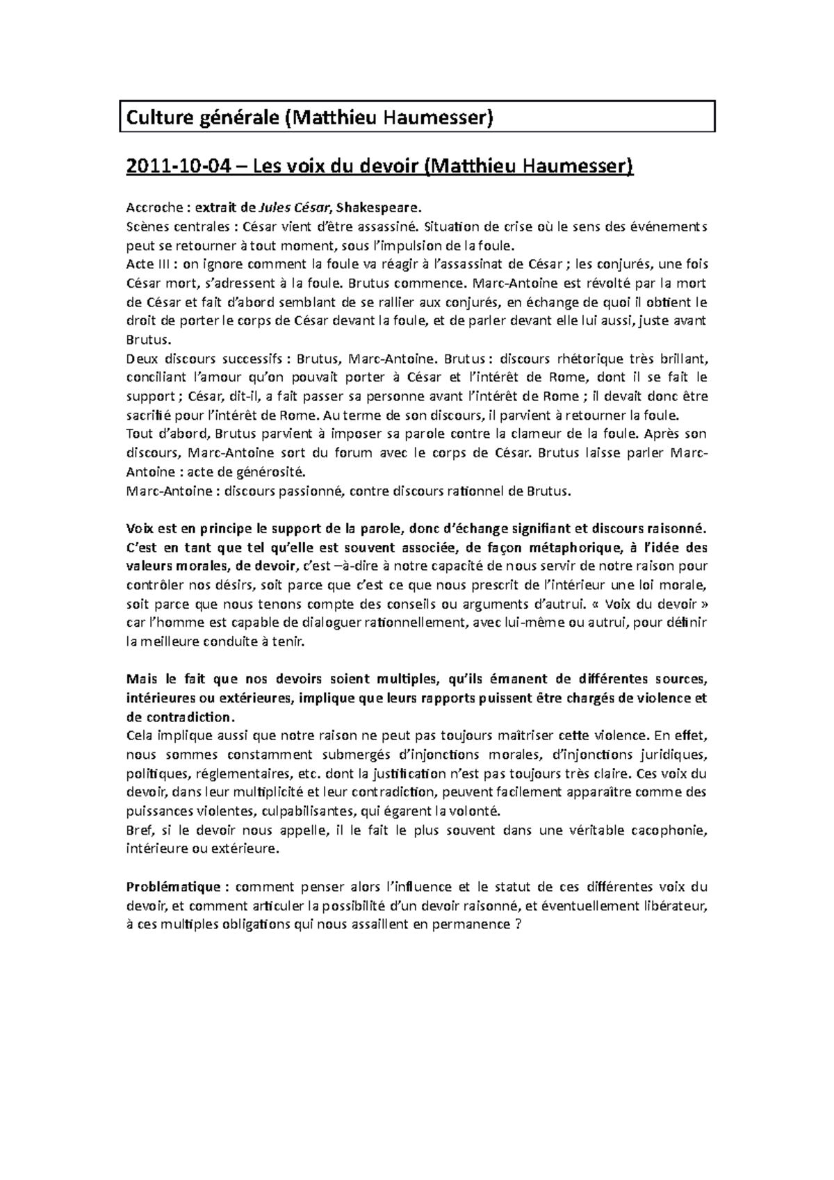 Culture generale (Haumesser) - Culture générale (Matthieu Haumesser ...