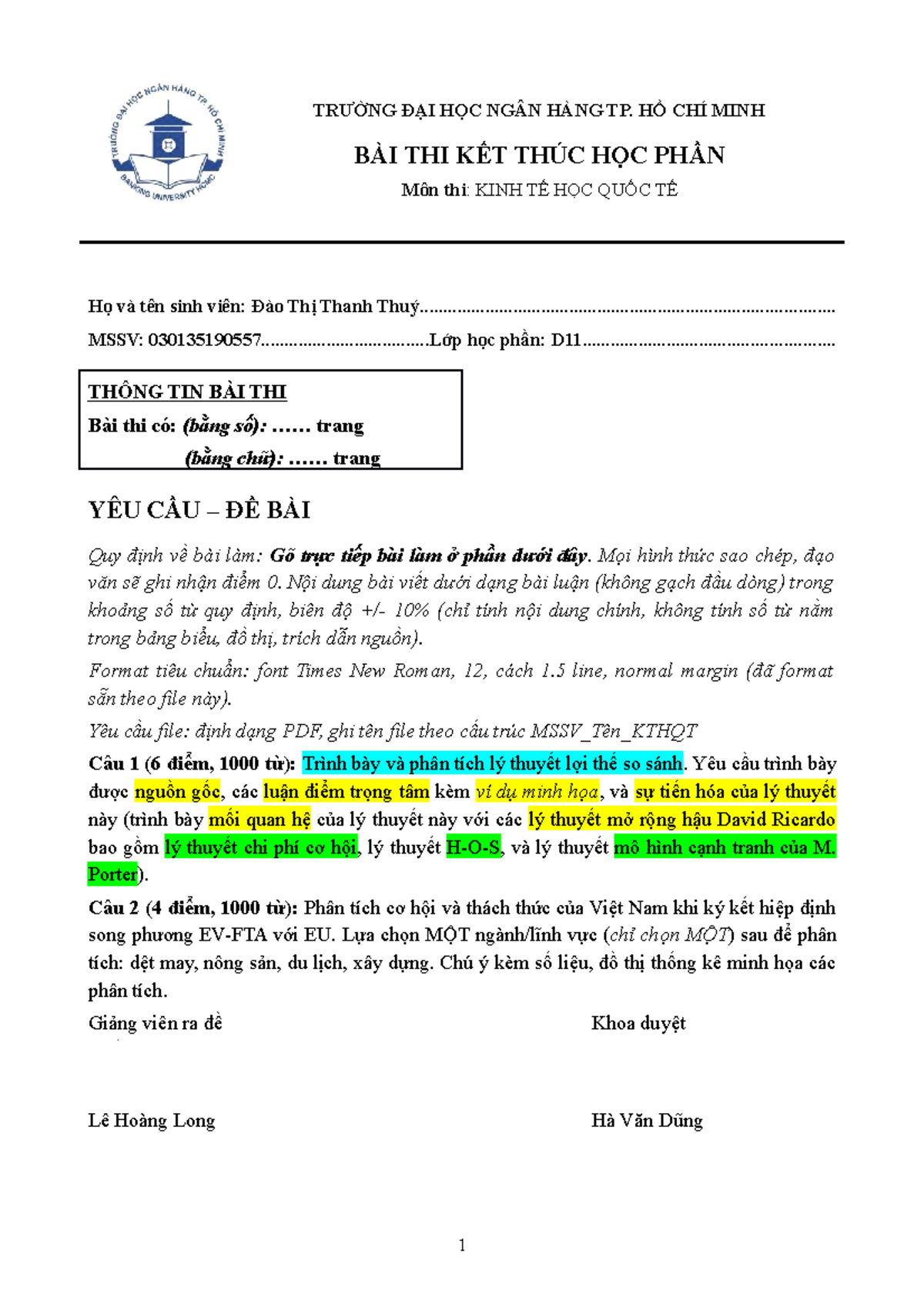 Bailam-ktqt - grg gt - TRƯỜNG ĐẠI HỌC NGÂN HÀNG TP. HỒ CHÍ MINH BÀI THI ...
