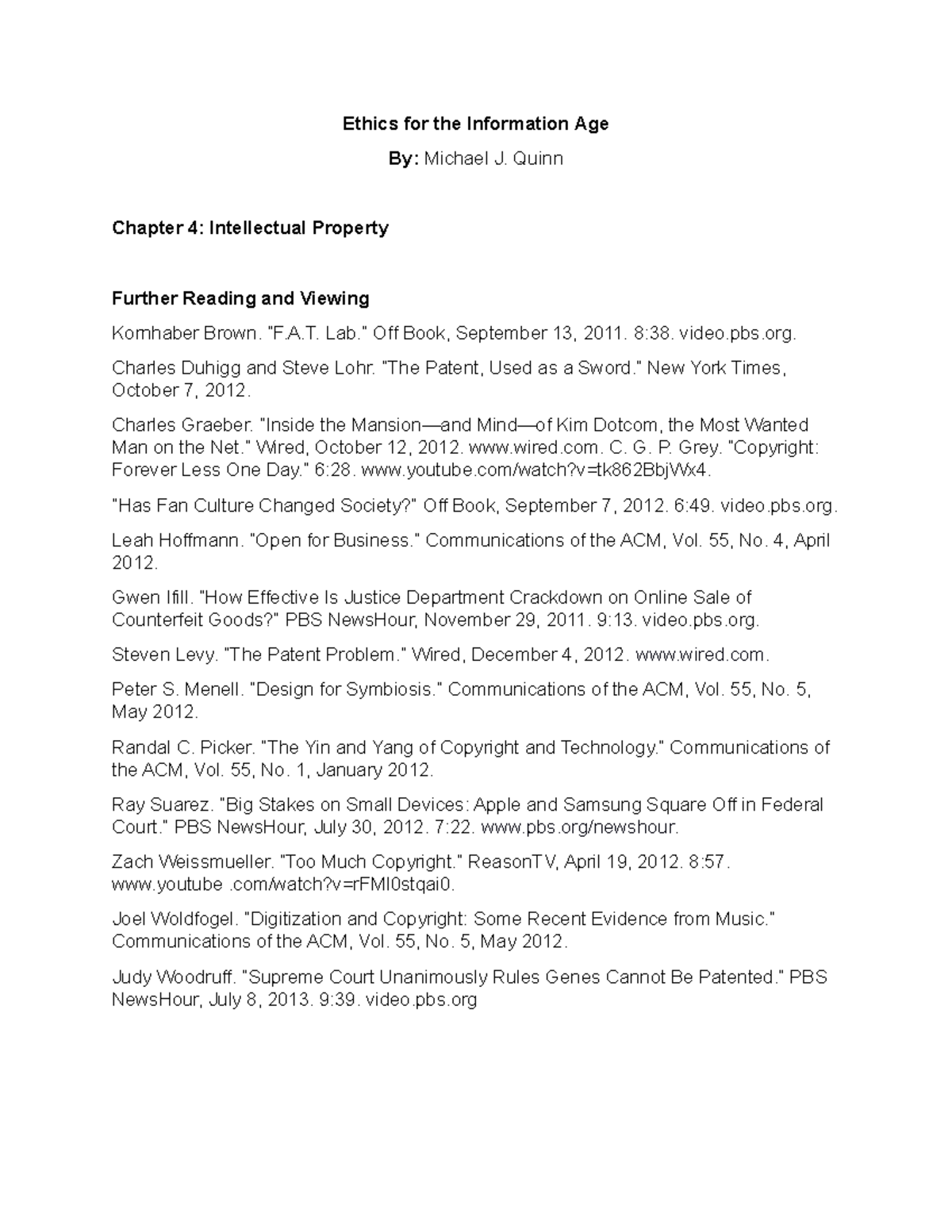 Chapter 4 Intellectual Property References Further Reading and Viewing ...